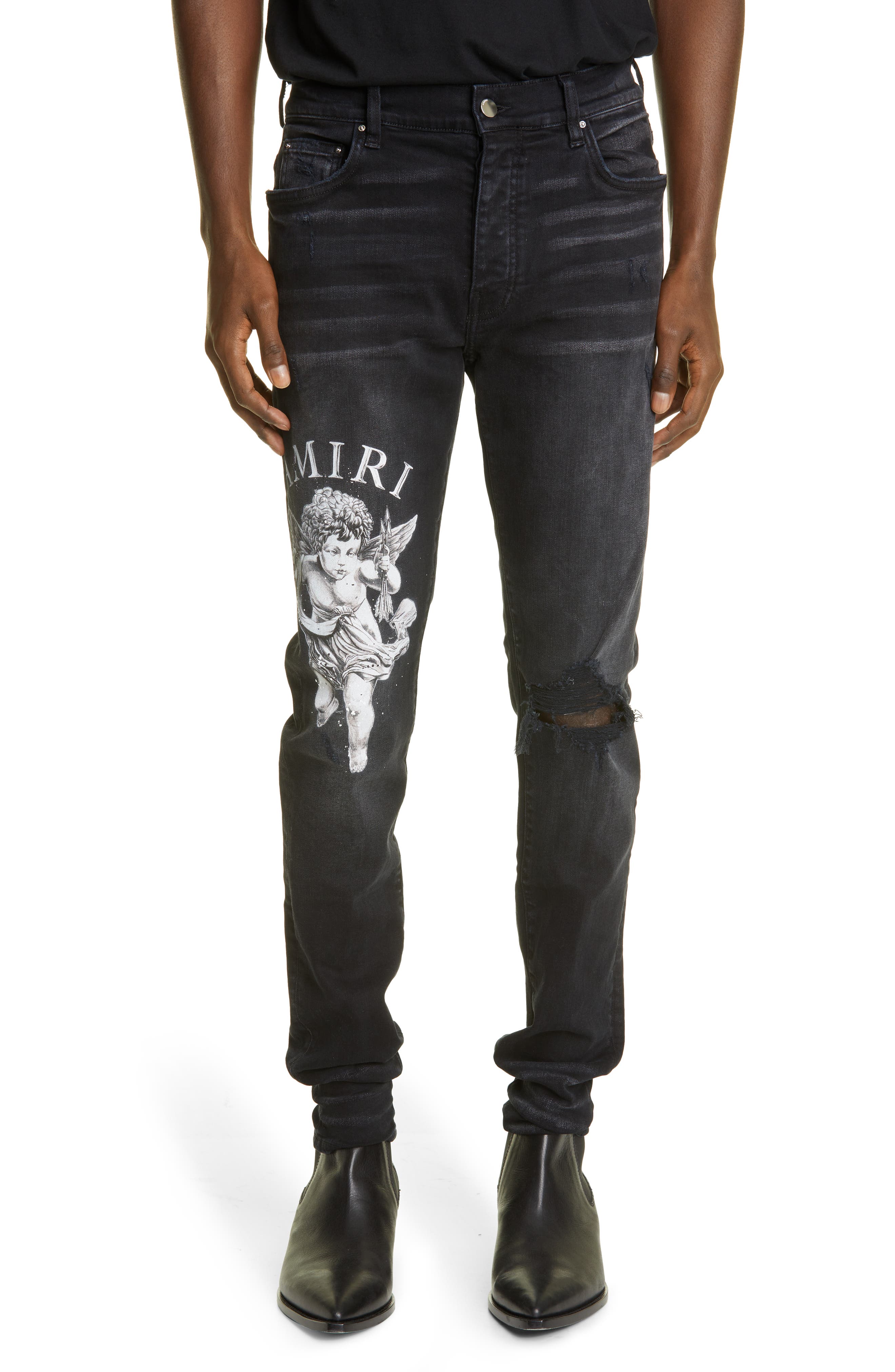 Amiri Cherub Ripped Skinny Jeans - Aged Black | Editorialist